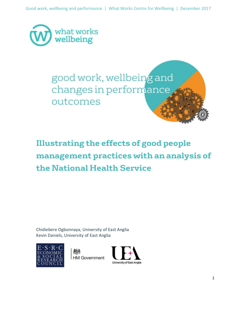 Good Work, Wellbeing And Changes In Performance Outcomes - What Works ...