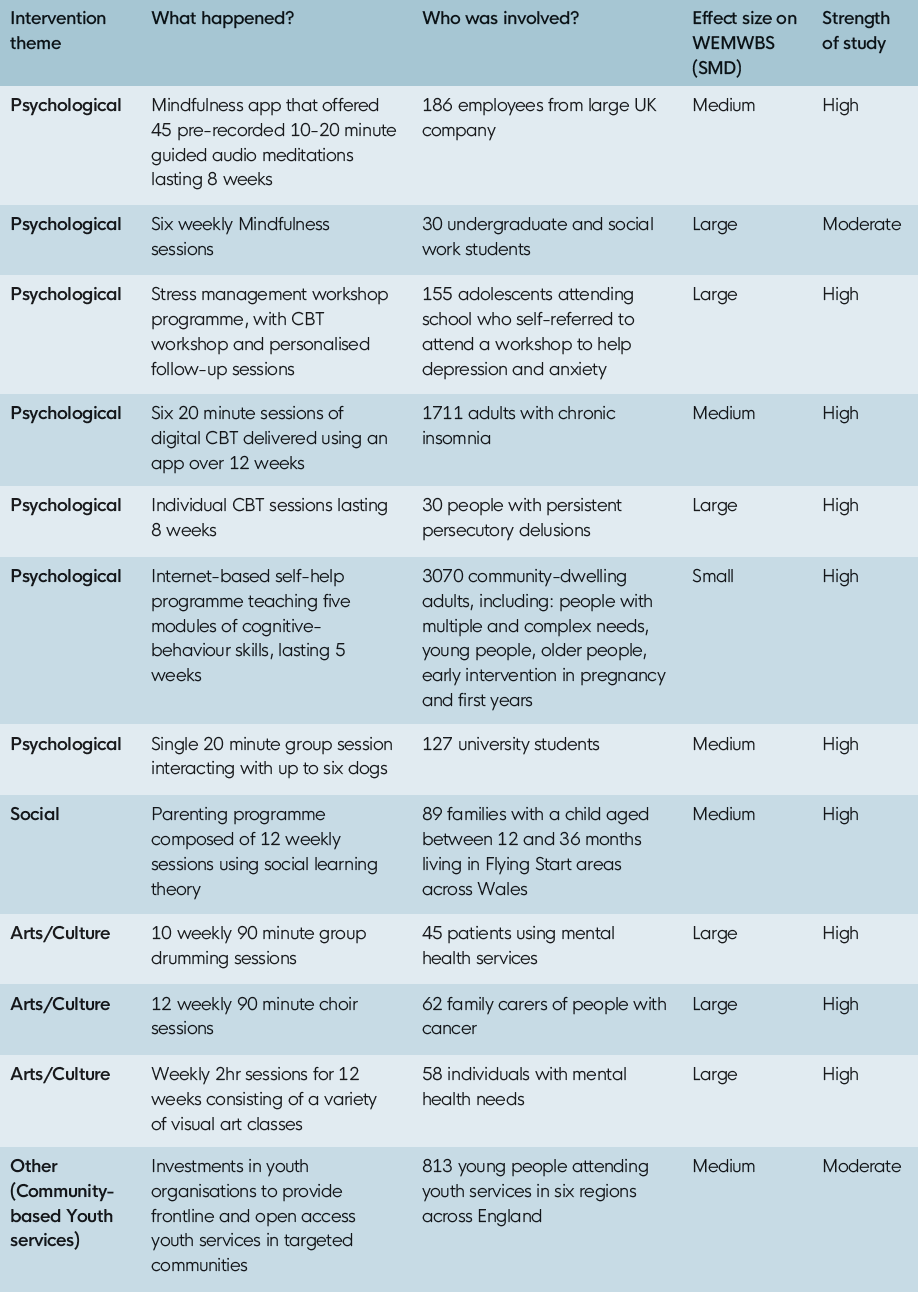 » What works to improve mental wellbeing in the UK: insights from WEMWBS